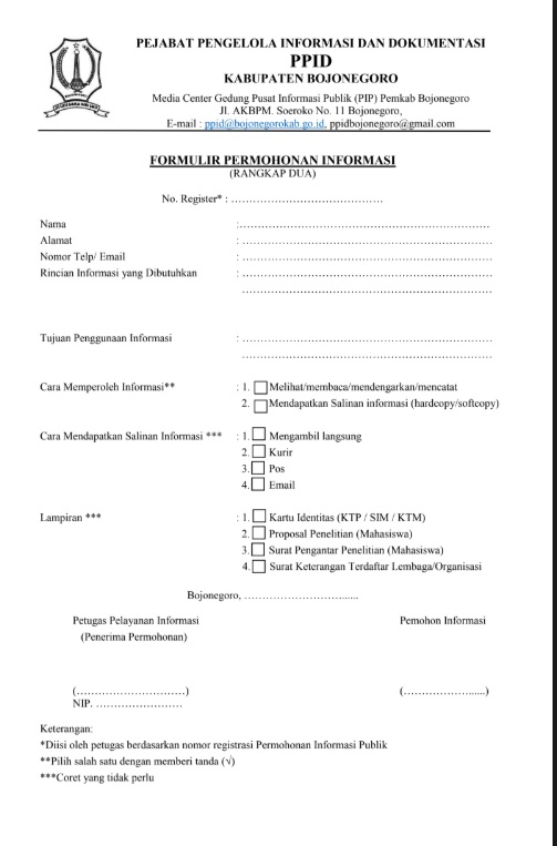 PPID Kabupaten Bojonegoro | Form permohonan